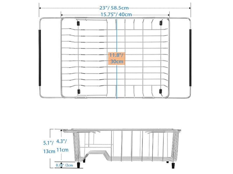 blitzlabs Expandable Dish Rack, Deep Large Dish Drying Rack with 4 Division Utensil Silverware Cutlery Holder, Dish Drainer Shelf Dish Rack in Sink On Counter, Rustproof Stainless Steel