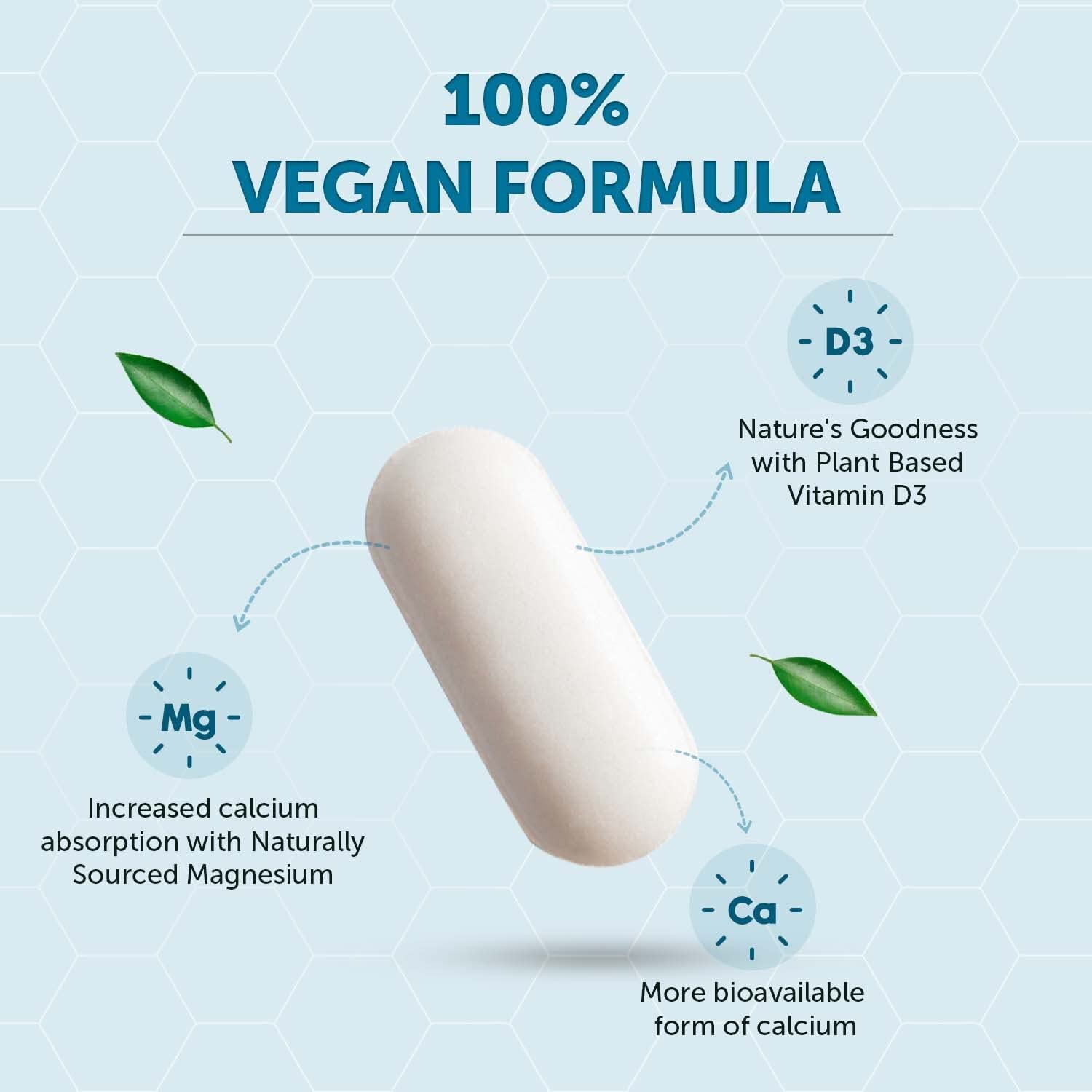 Sheltr True Calcium 1000mg Supplement for Men & Women with Plant Based Vitamin D3 & Natural Magnesium for Healthy Bones - 60 Vegan Tablets
