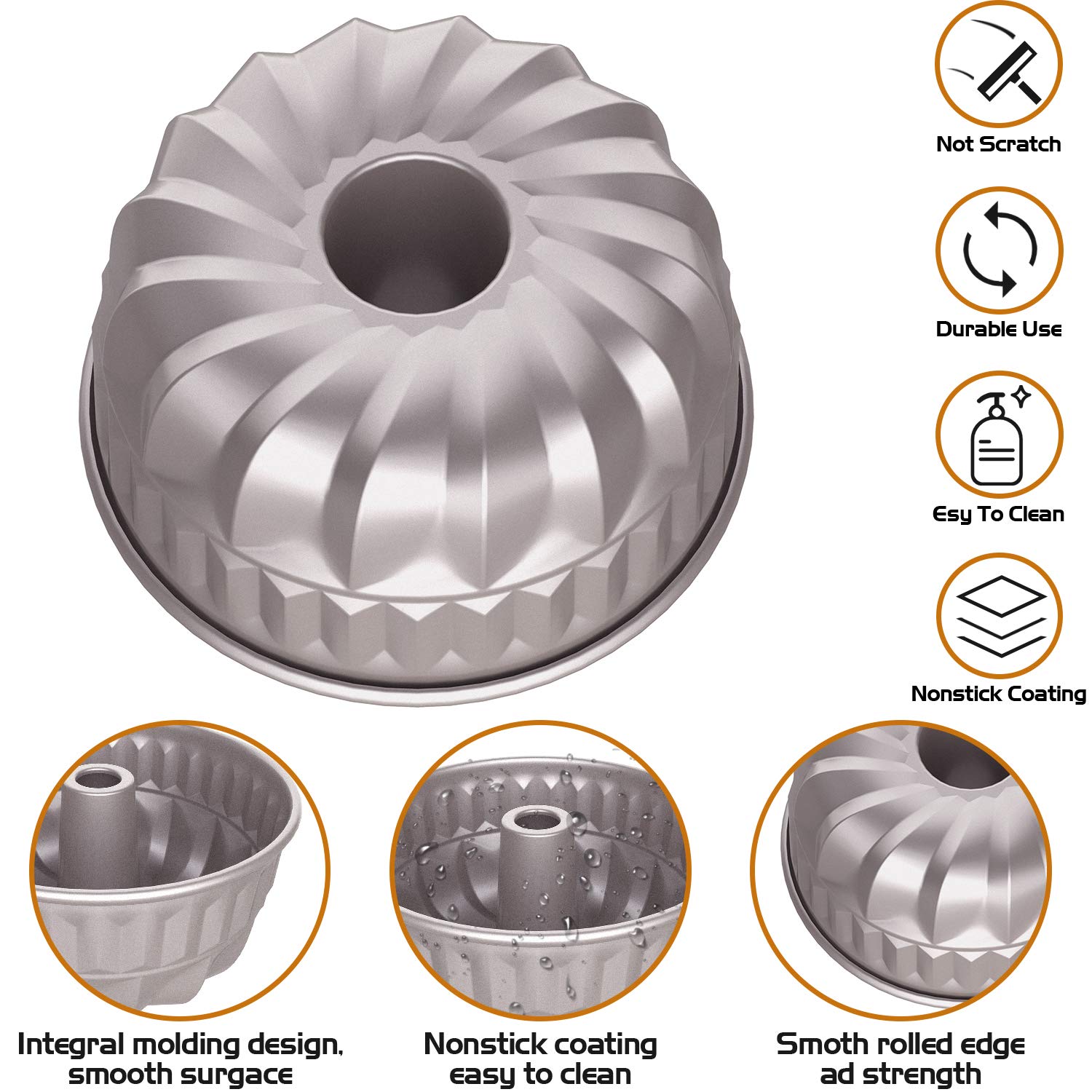 CHEFMADE 4PCS Mini Fluted Cake Pan, 4-Inch Non-Stick Tube Pans Kugelhopf Mold Cake Pan for Oven Baking (Champagne Gold)