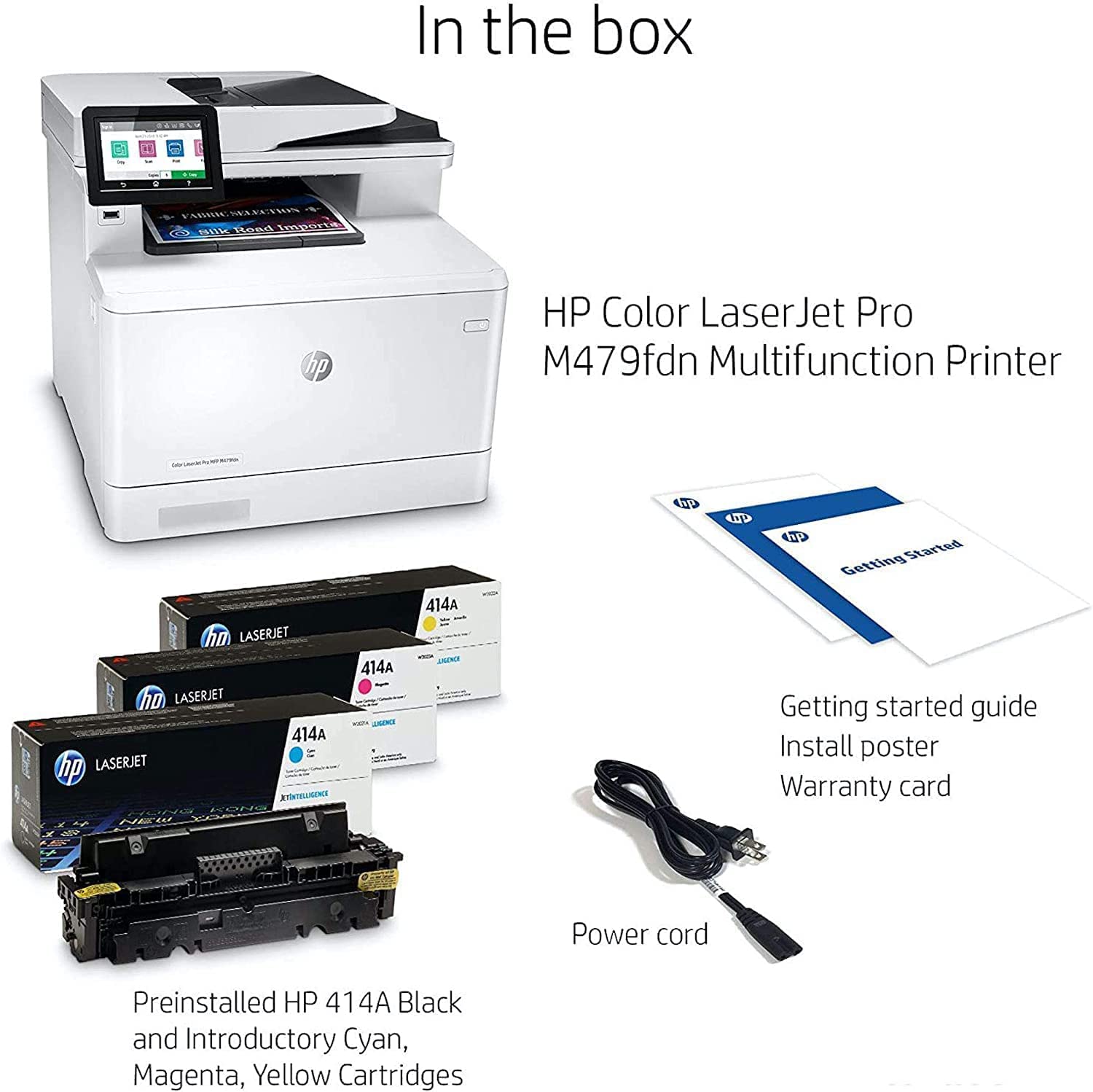HP Laserjet Pro M479fdw All-in-One Wireless Color Laser Printer, White - Print Scan Copy Fax - 28 ppm, 600x600 dpi, 50-Sheet ADF, Auto Duplex Printing, Ethernet, Cbmou Printer_Cable