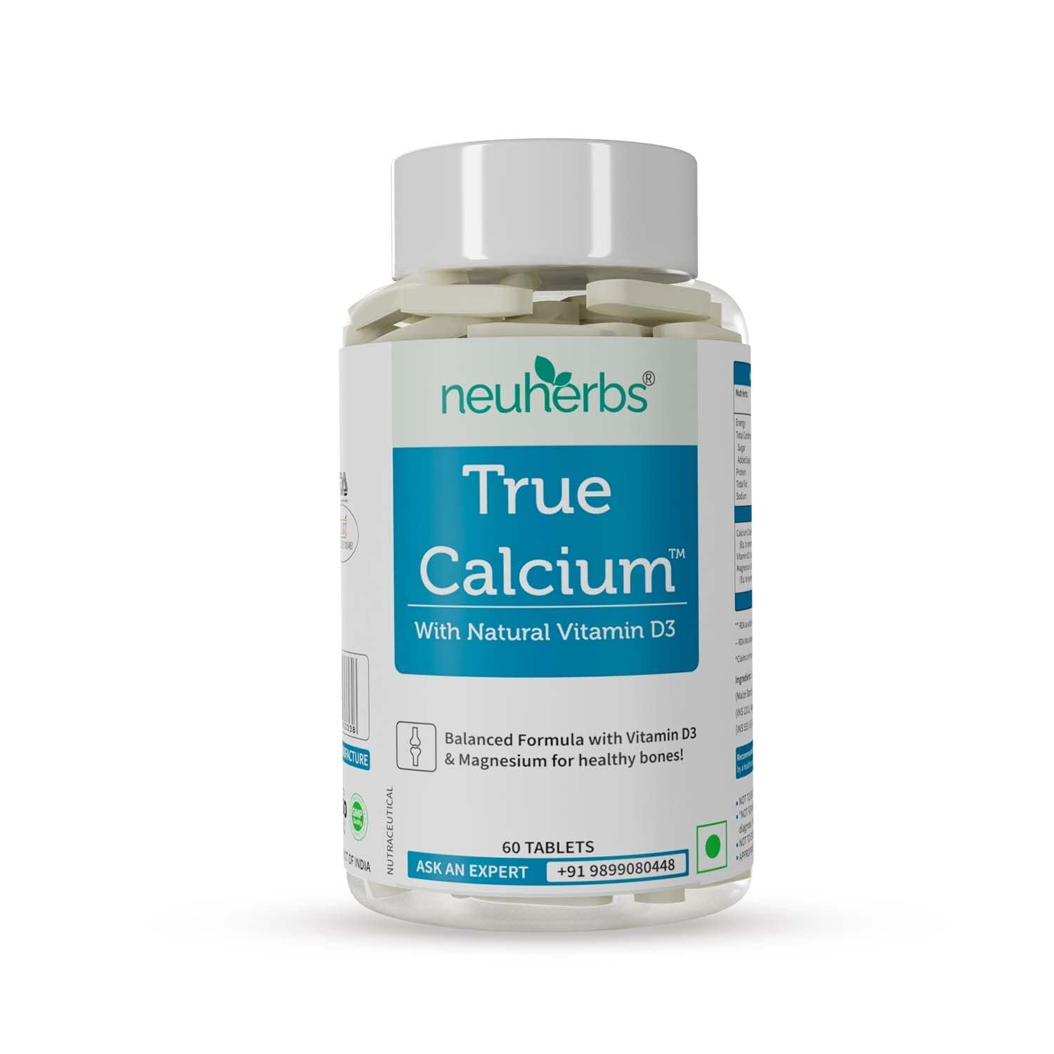 Sheltr True Calcium 1000mg Supplement for Men & Women with Plant Based Vitamin D3 & Natural Magnesium for Healthy Bones - 60 Vegan Tablets