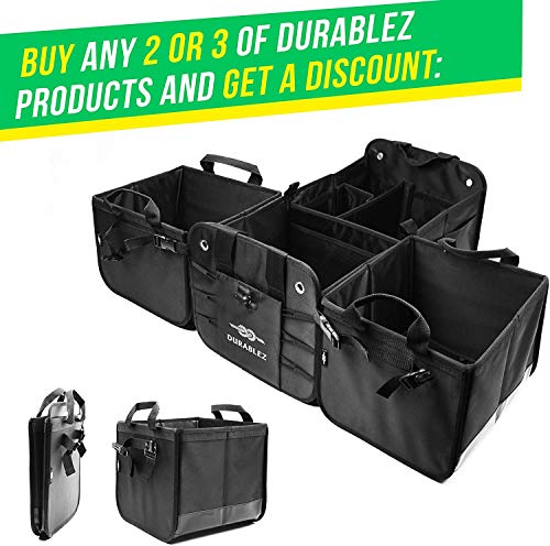 DURABLEZ 4 Compartment Separable Collapsible Car Trunk Storage Organizer for SUV Minivan Truck Sedan - XXL, Black