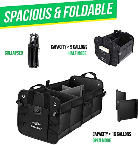 DURABLEZ 4 Compartment Separable Collapsible Car Trunk Storage Organizer for SUV Minivan Truck Sedan - XXL, Black