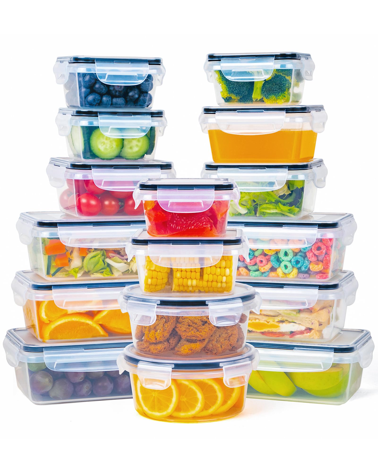 FOOYOO 32 Piece Food Storage Container with Lids (16 Containers + 16 Lids) - Plastic Food Containers with Lid, Airtight Leak Proof Snap Lock Lids, BPA Free Storage Containers with Lids