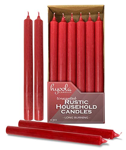 Hyoola 10 Inch Dinner Candles - 12 Pack - Red Tall Candles - Unscented Rustic Candles - Long Burning Candle Sticks
