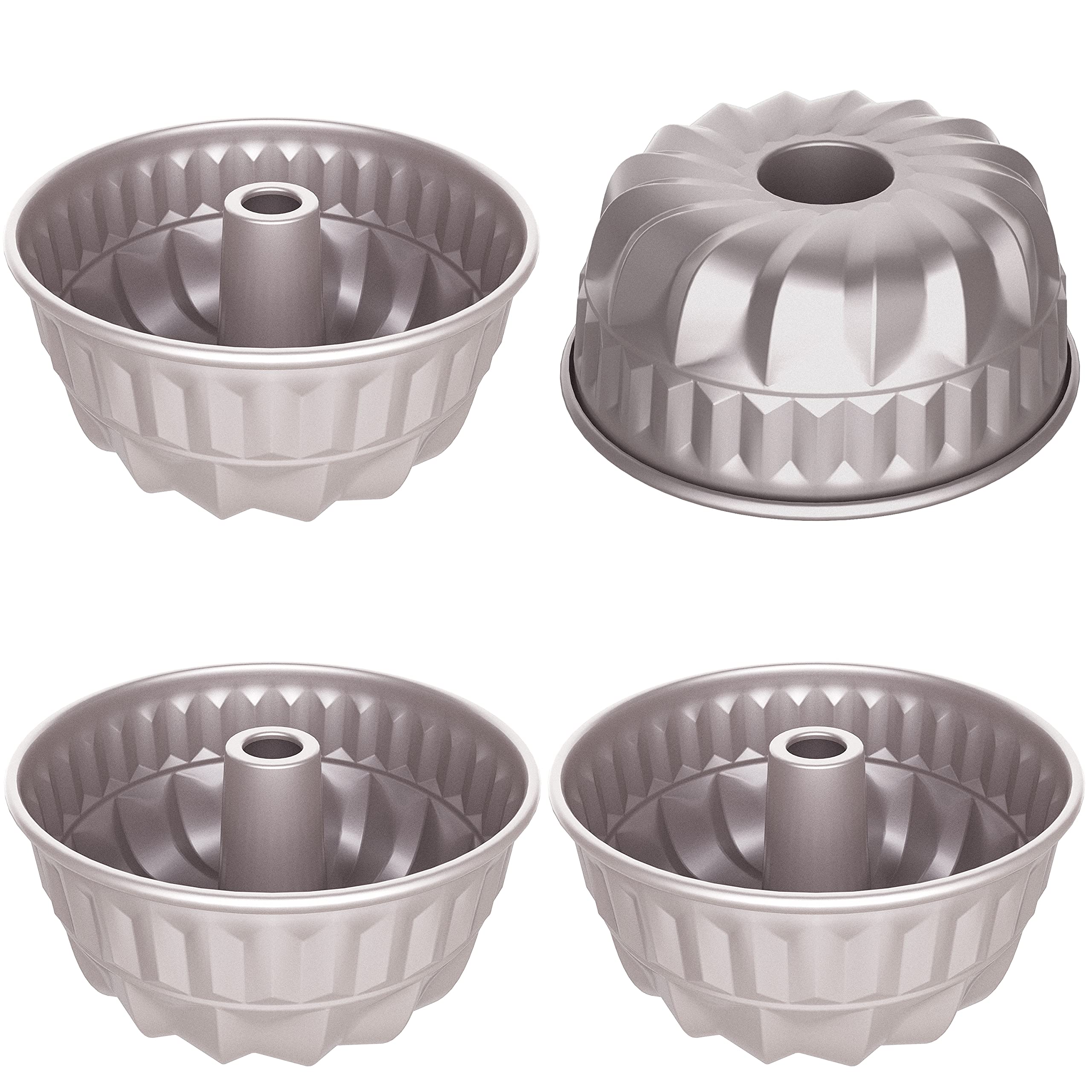 CHEFMADE 4PCS Mini Fluted Cake Pan, 4-Inch Non-Stick Tube Pans Kugelhopf Mold Cake Pan for Oven Baking (Champagne Gold)