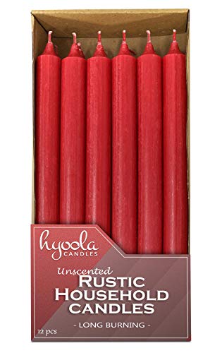 Hyoola 10 Inch Dinner Candles - 12 Pack - Red Tall Candles - Unscented Rustic Candles - Long Burning Candle Sticks