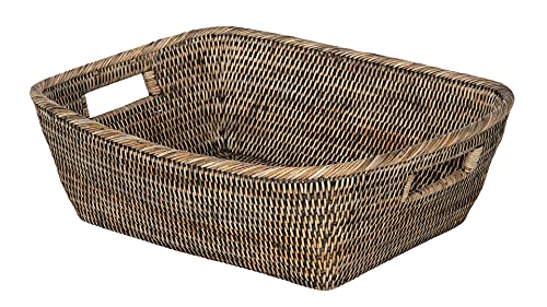 La Jolla Oblong Rattan Storage and Shelf Basket, Black-Wash