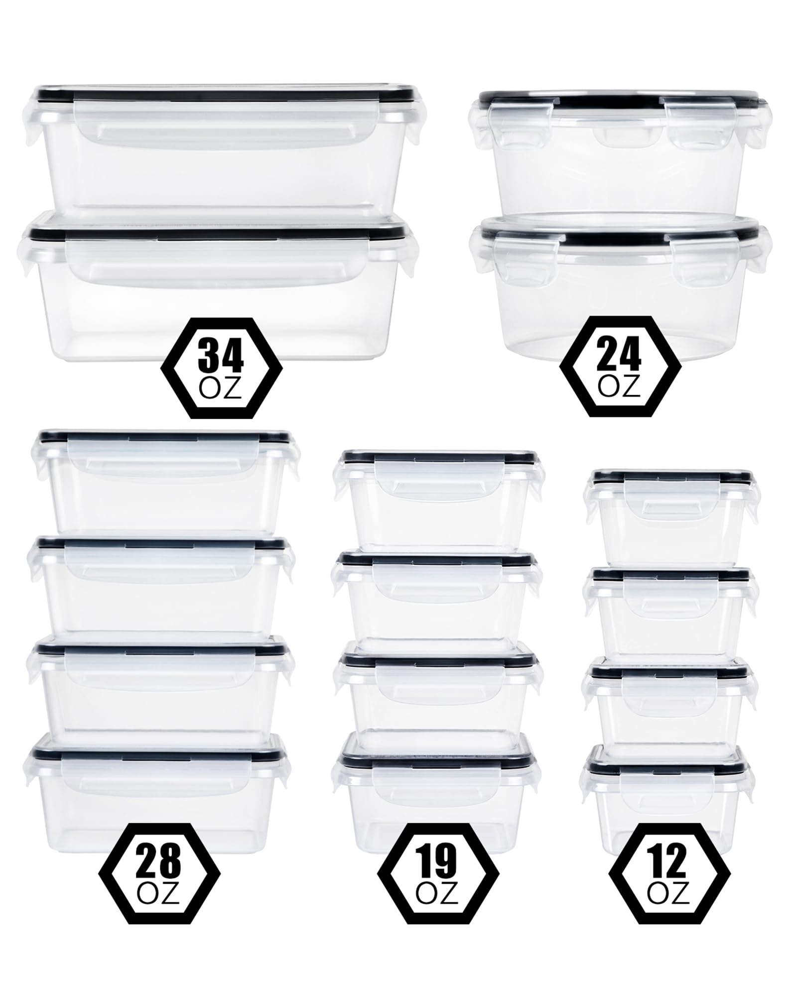 FOOYOO 32 Piece Food Storage Container with Lids (16 Containers + 16 Lids) - Plastic Food Containers with Lid, Airtight Leak Proof Snap Lock Lids, BPA Free Storage Containers with Lids
