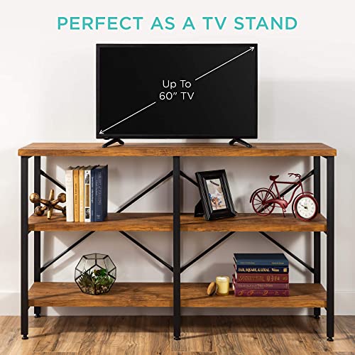 Best Choice Products Large Console Table, 3-Tier 55in Rustic, Industrial Sofa Table Storage for Living Room, Entryway, Foyer, Hallway w/EVA Non-Scratch Feet, Steel Frame - Brown
