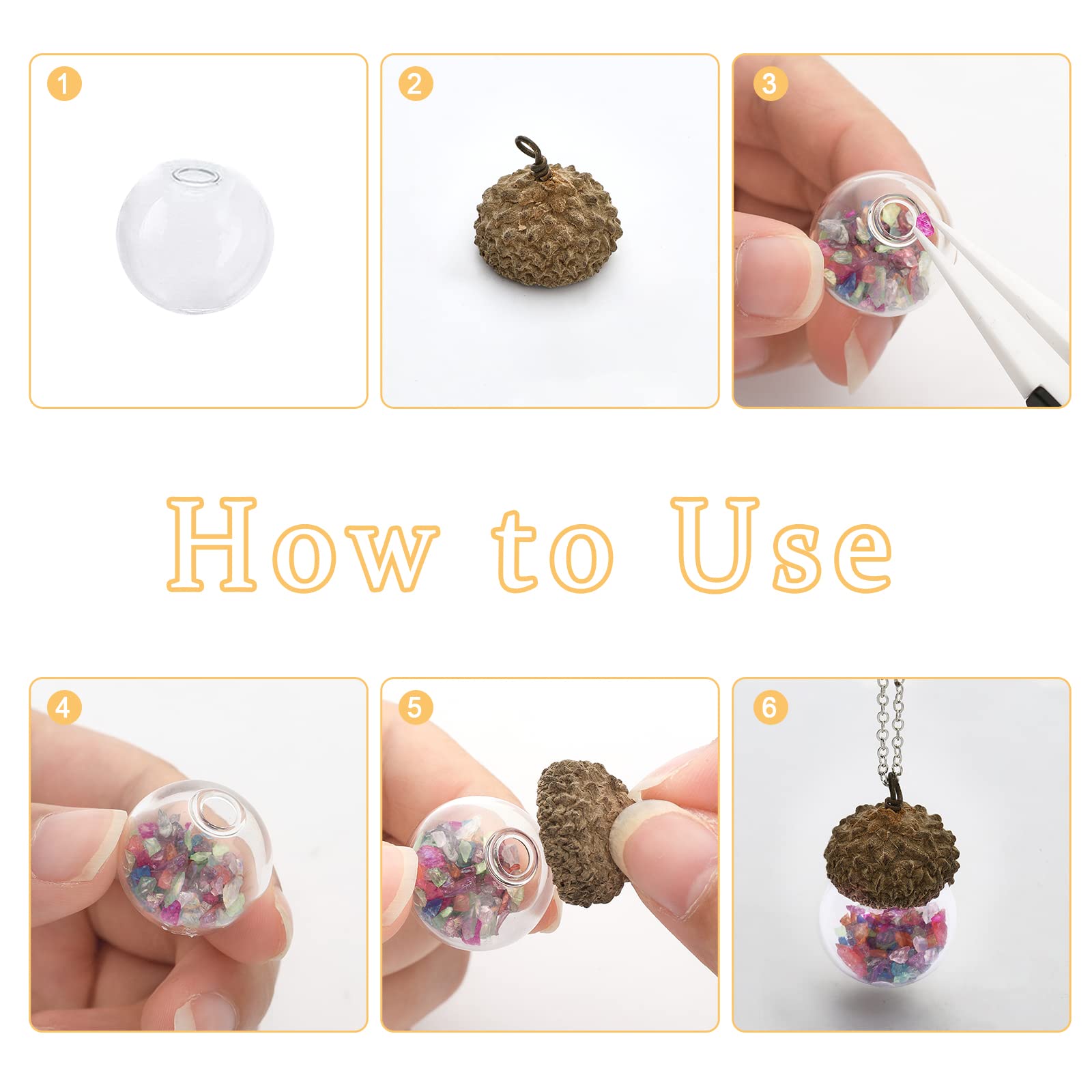CHGCRAFT 5 Sets 5 Style Acorn Glass Ball Pendants Empty Clear Glass Globe Vial Pendants Wish Bottle Charms with Caps for Necklace Earring Making, Length 26mm to 40mm