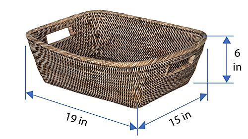 La Jolla Oblong Rattan Storage and Shelf Basket, Black-Wash