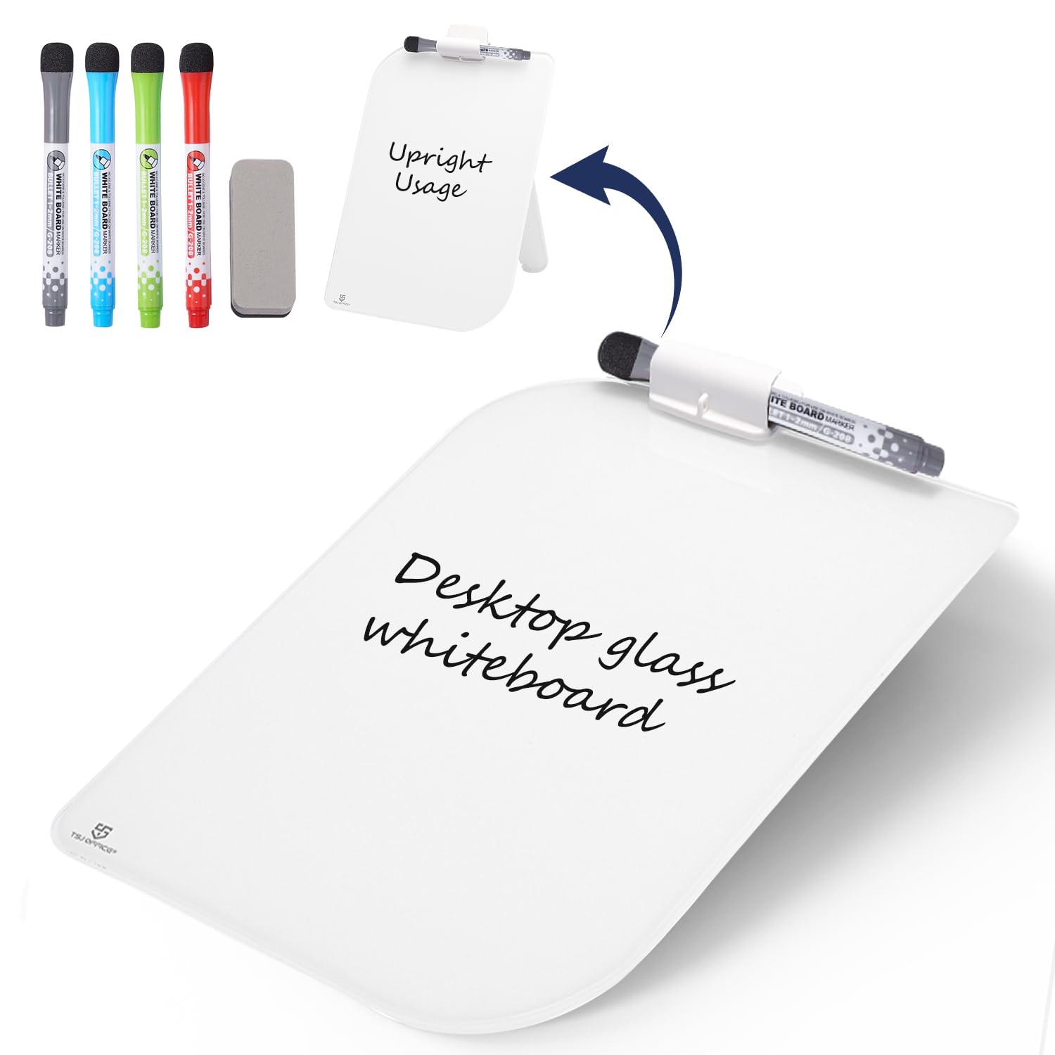 Small Desktop Glass Dry-Erase whiteboard - 12 X 8 Inches Tabletop Easel whiteboard with Stand, Desk Board Buddy for Artist, Teacher and Student