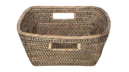 La Jolla Oblong Rattan Storage and Shelf Basket, Black-Wash