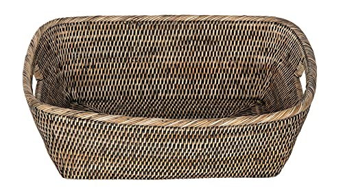 La Jolla Oblong Rattan Storage and Shelf Basket, Black-Wash