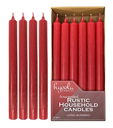 Hyoola 10 Inch Dinner Candles - 12 Pack - Red Tall Candles - Unscented Rustic Candles - Long Burning Candle Sticks