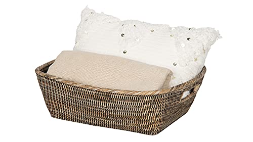 La Jolla Oblong Rattan Storage and Shelf Basket, Black-Wash