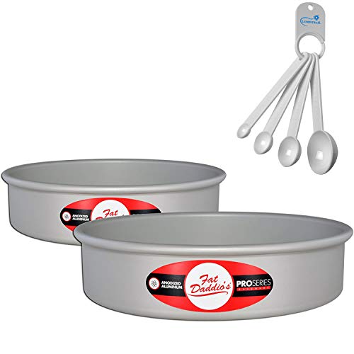 Lumintrail Fat Daddios Anodized Aluminum Tiered Round Cake Pans Bundle with a Spoon Set (4" Diameter (Set of 2), 2" Deep)