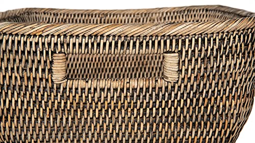 La Jolla Oblong Rattan Storage and Shelf Basket, Black-Wash