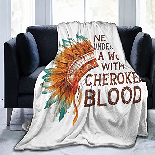 CURANI Never Underestimate A Woman with Cherokee Blood Native American Indian Flannel Blanket Lightweight Cozy Bed Blanket Soft Throw Blanket Fit Couch Sofa Car Beach Travel Picnic Camping 50"x40"