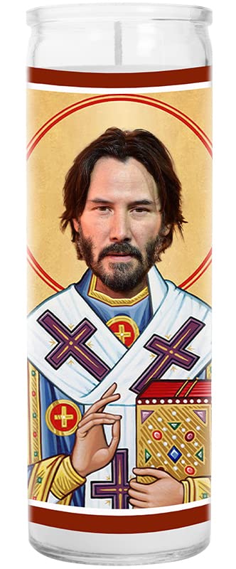 Keanu Celebrity Prayer Candle - Funny Saint Candle - 8 inch Glass Prayer Votive - 100% Handmade in USA - Funny Celebrity Novelty Gift