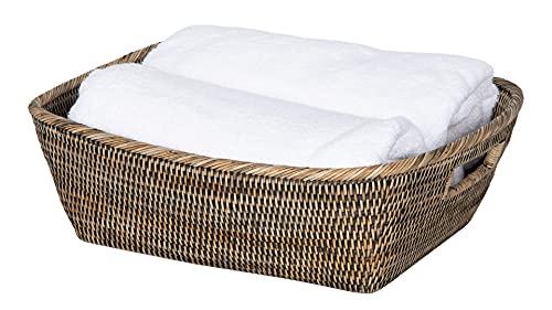 La Jolla Oblong Rattan Storage and Shelf Basket, Black-Wash