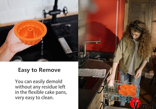 Vimas 4 PCS Extra-Thick Silicone Fluted Cake Pan, 4 IN Silicone Tube Cake Pan, Nonstick Baking Molds for Muffin, Jello and Gelatin (Orange)