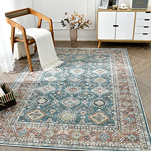 jinchan Area Rug 3x5 Entryway Persian Rug Vintage Floor Cover Indoor Door Mat Kilim Rug Foldable Thin Rug Blue Red Multi Overdyed Doormat Retro Accent Rug for Kitchen Bathroom Living Room Bedroom