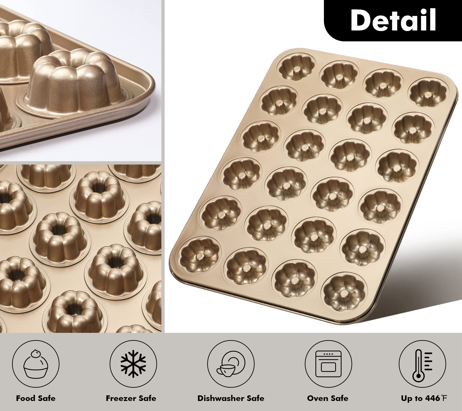 Webake Mini Fluted Tube Cake Pan, 24-Cup Non-stick Bite Size Bundtinis Petite Fluted Cake Mold Heavy Gauge Carbon Steel Baking Tray Set of 2