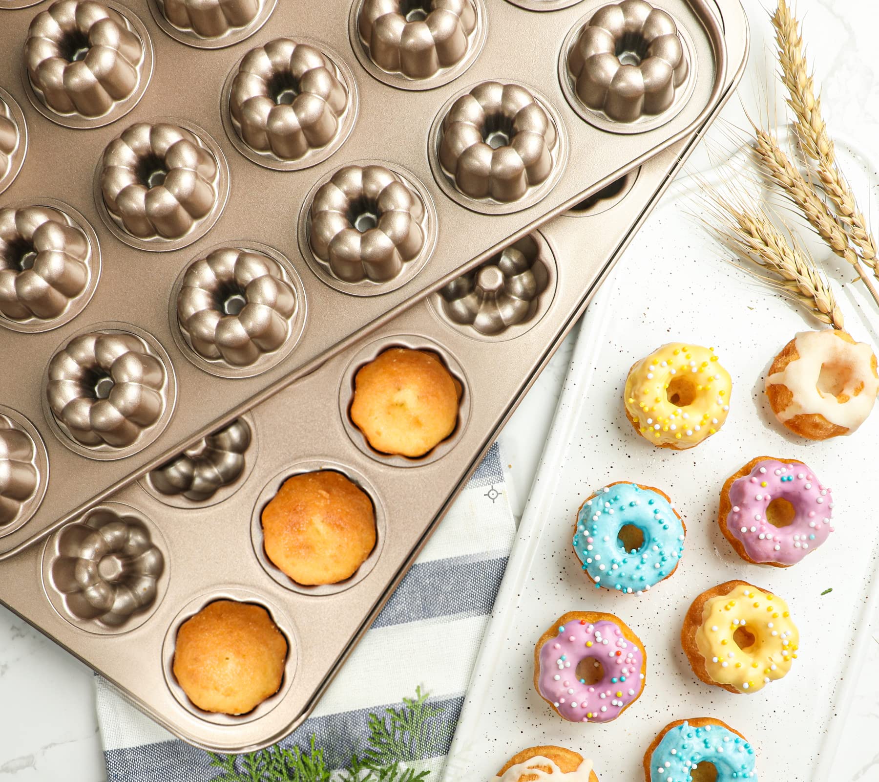Webake Mini Fluted Tube Cake Pan, 24-Cup Non-stick Bite Size Bundtinis Petite Fluted Cake Mold Heavy Gauge Carbon Steel Baking Tray Set of 2