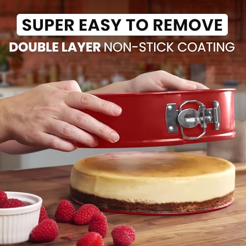 Zulay Premium Springform Pan 9 Inch Nonstick - Cheesecake Pan With Removable Bottom - No Need For Parchment Paper - Spring Form For Baking - Leak-Proof Cake Pan (Red)