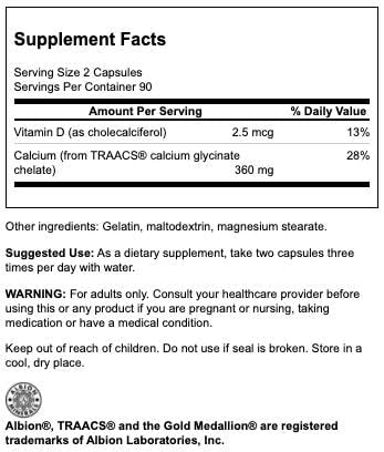 Swanson Albion Chelated Calcium Glycinate 180 Milligrams 180 Capsules