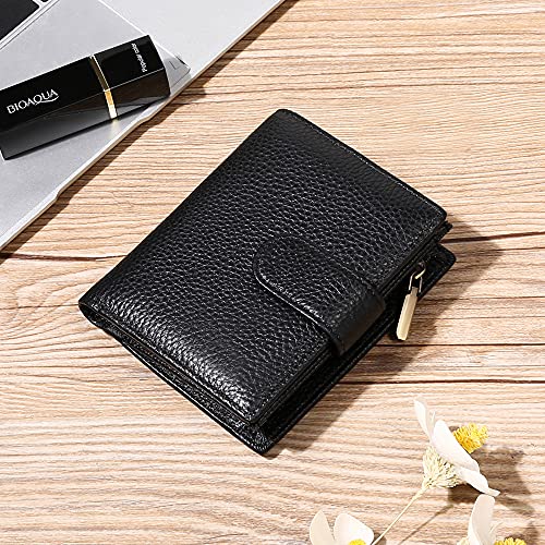 GAEKEAO Small Wallets for Women Genuine Leather RFID Blocking Zipper Pocket Bifold Wallet with ID Window