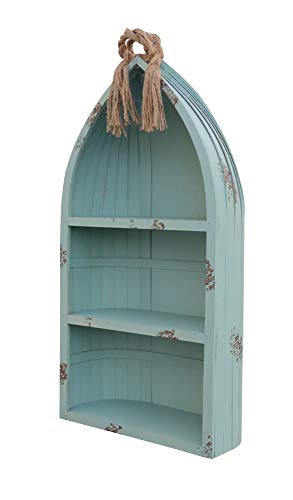 Contemporary Home Living 34.25" Teal Blue Handcrafted Canoe Shelf with Rope