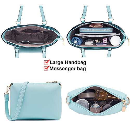 Purse Women Handbag Wallet Shoulder Bags Tote shoulder Hobo 3pcs Purse Set IceBlue