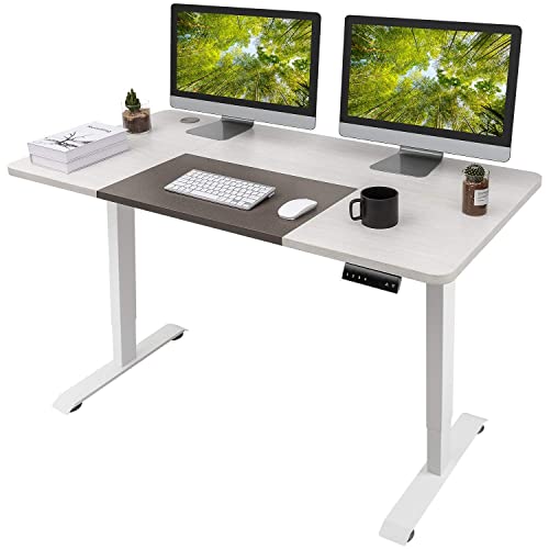 Homall Electric Height Adjustable Standing Desk 55 x 28 Inches Computer Desk Stand Up Home Office Workstation Desk T-Shaped Metal Bracket Desk with Wood Tabletop and Memory Settings （White）