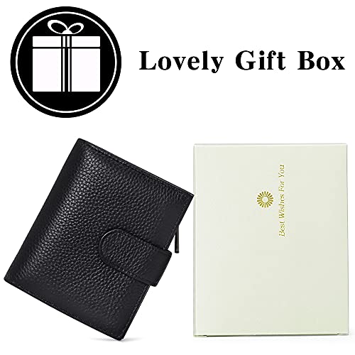 GAEKEAO Small Wallets for Women Genuine Leather RFID Blocking Zipper Pocket Bifold Wallet with ID Window