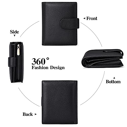 GAEKEAO Small Wallets for Women Genuine Leather RFID Blocking Zipper Pocket Bifold Wallet with ID Window