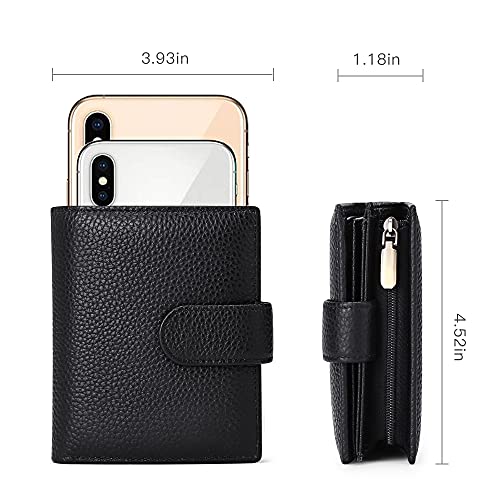 GAEKEAO Small Wallets for Women Genuine Leather RFID Blocking Zipper Pocket Bifold Wallet with ID Window
