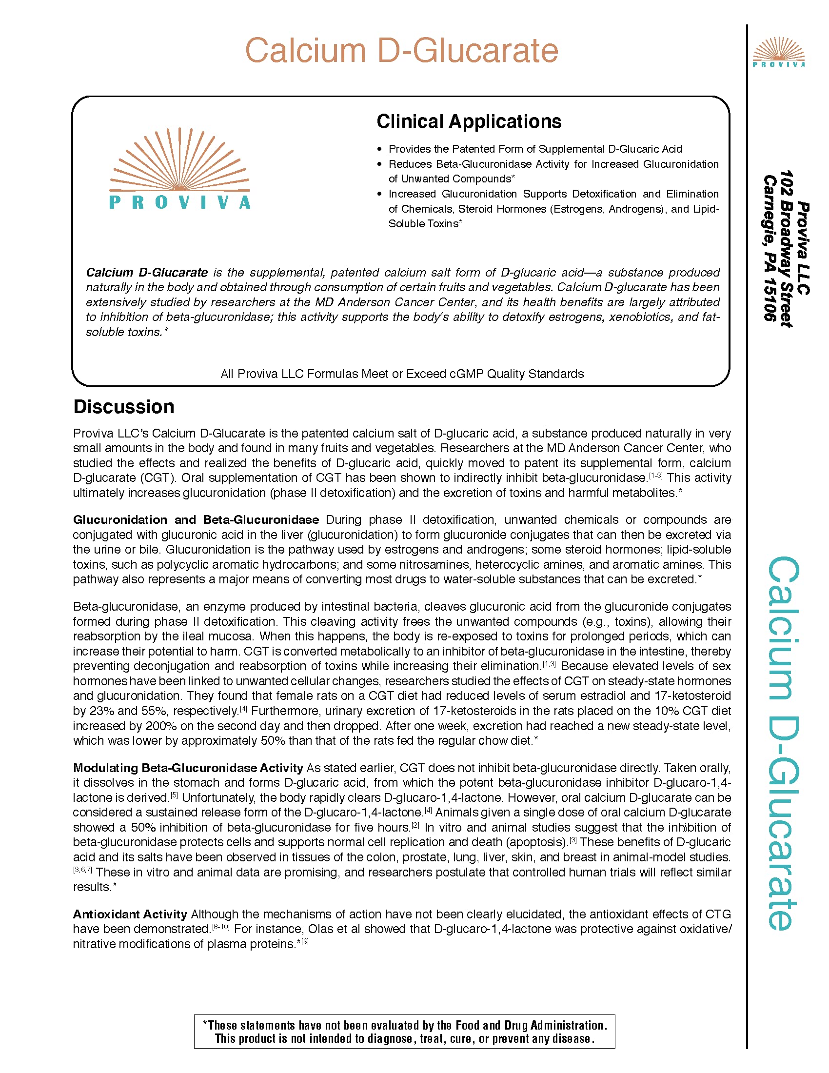 Proviva Calcium D-Glucarate - Absorbable Calcium Can Eliminate Excess Hormones Through The Gut - 90 Servings