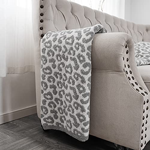 Throw Blanket Soft Fuzzy Fluffy Leopard Knit Throw Blanket, Cozy Plush Fleece Comfy Microfiber Cheetah Blanket for Couch Sofa Bed, Stone/Cream