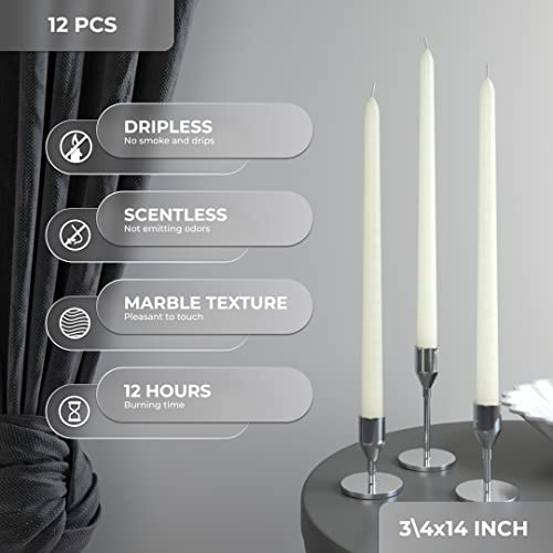 CANDWAX Ivory Taper Candles 14 inch Dripless - Set of 12 Tapered Candles Ideal as Dinner Candles - Smokeless and Unscented Taper Candles Long Burning - Hand Poured Tall Candlesticks