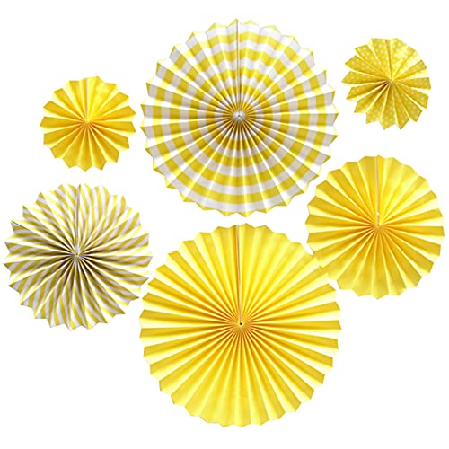 Jarcgoer Paper Fan Flowersļ¼6pcs/Set Paper Fans Set Hanging Pinwheels Fan DIY Paper Craft for Wedding Birthday Christmas Party Decoration Hanging Paper Fan Flower Decoration (Yellow)