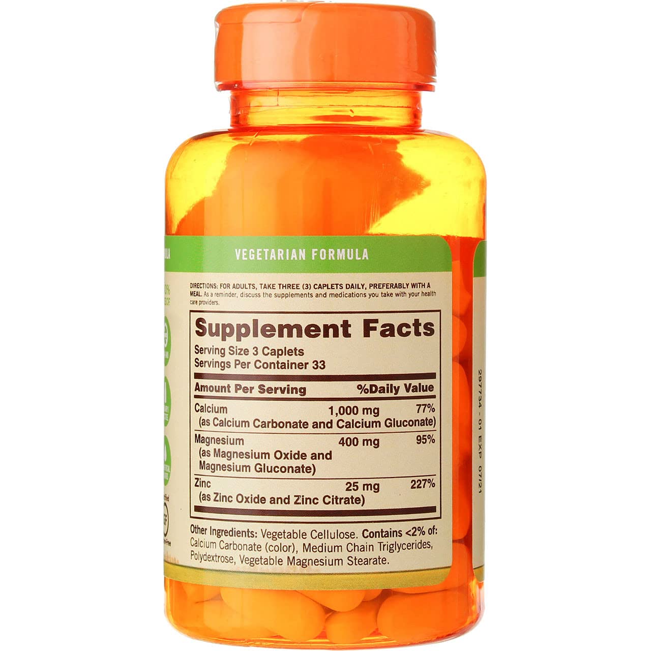 Sundown Naturals Calcium Magnesium and Zinc Caplets - 100 ct, Pack of 6