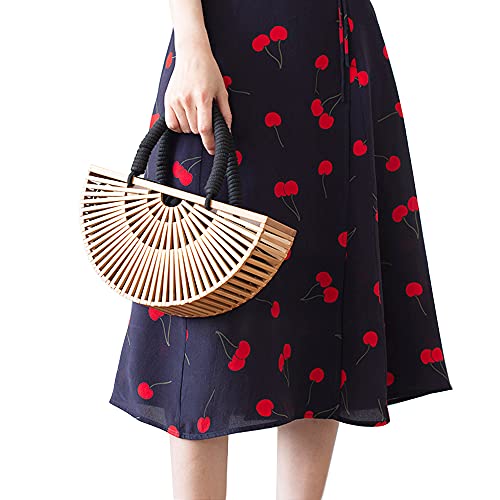 RULER TRUTH Bamboo Handbag Women's Tote Bag by Handmade Straw Purse Built-in Storage Bag