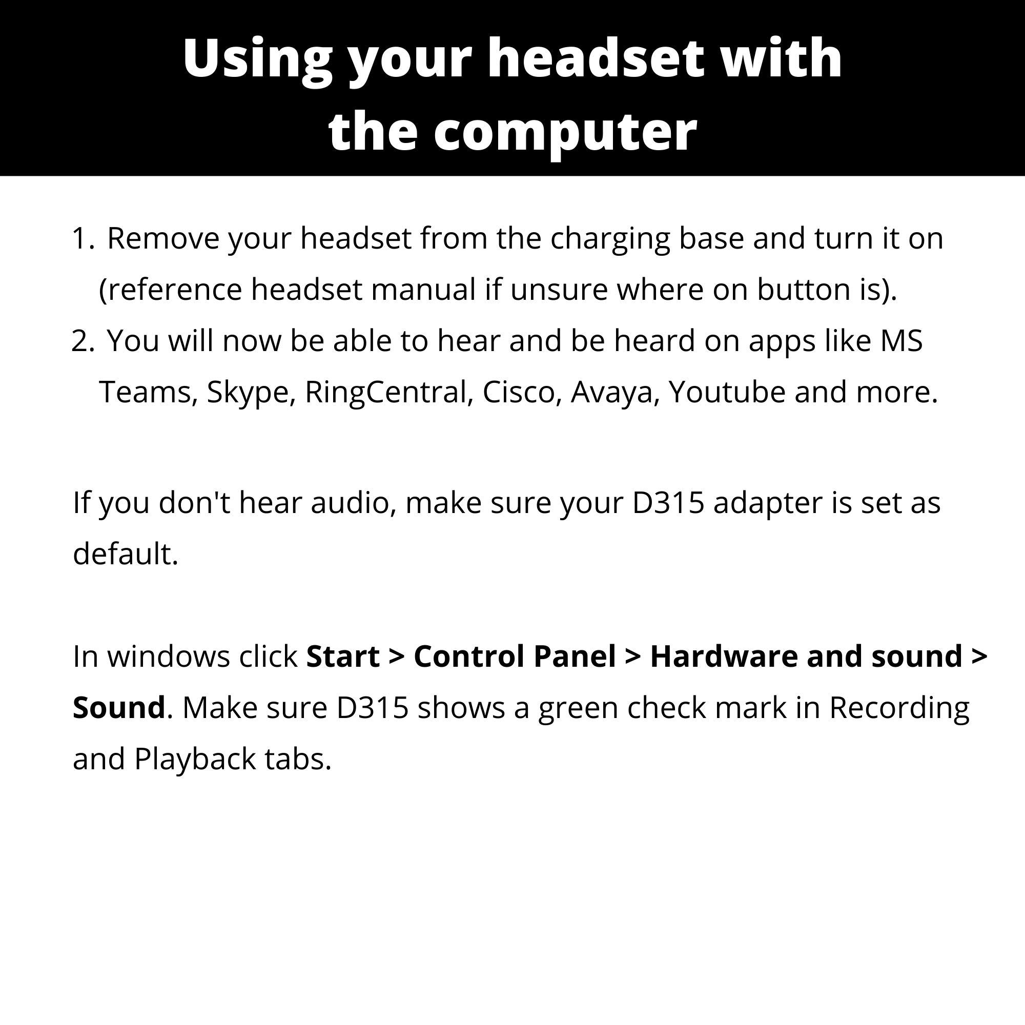 Discover D315 Universal USB Adapter Compatible with Plantronics, Jabra and Sennheiser Wireless DECT Headsets | Allows Your Desk Phone Wireless Headset to Connect to A Computer