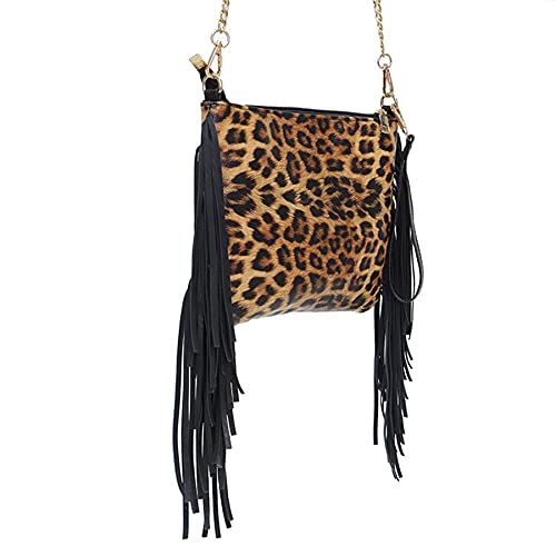 VASTLUCKYWomen Leopard Shoulder Bag Chic Leather Side Tassel Fringed Hobo Envelope Crossbody Purse Clutch Satchel with Wristlet
