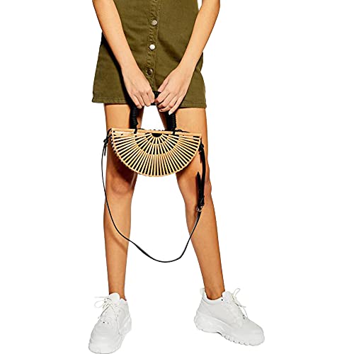 RULER TRUTH Bamboo Handbag Women's Tote Bag by Handmade Straw Purse Built-in Storage Bag