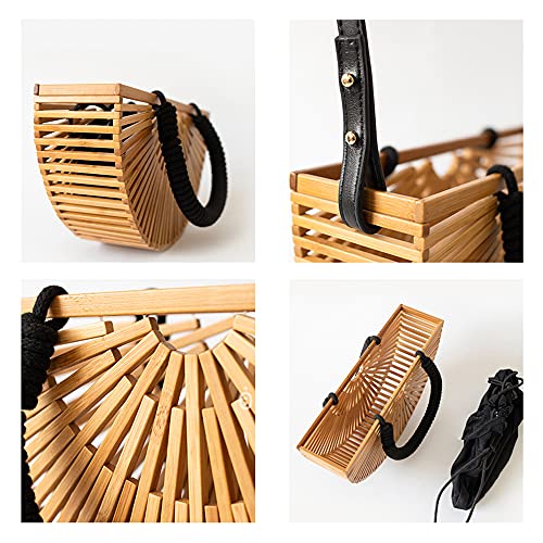 RULER TRUTH Bamboo Handbag Women's Tote Bag by Handmade Straw Purse Built-in Storage Bag