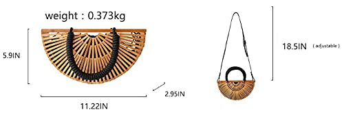RULER TRUTH Bamboo Handbag Women's Tote Bag by Handmade Straw Purse Built-in Storage Bag